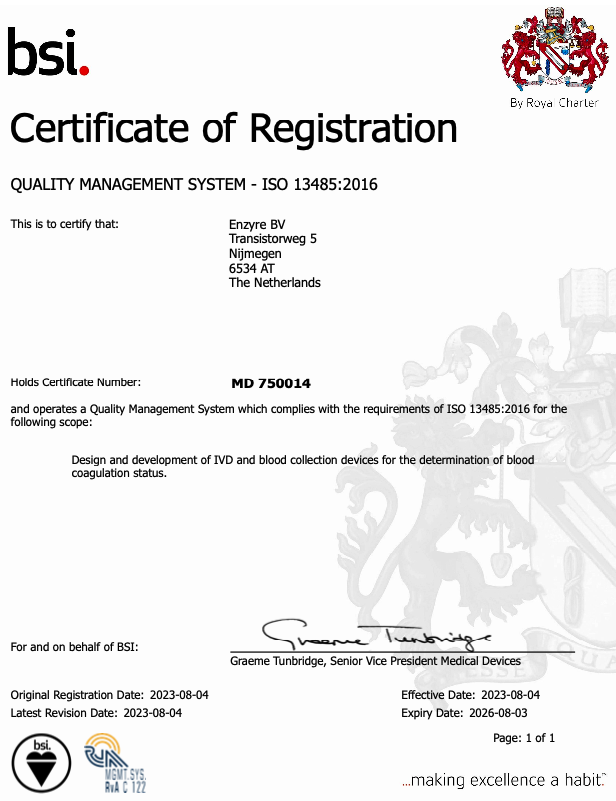 Enzyre obtains ISO13485 certification - Enzyre